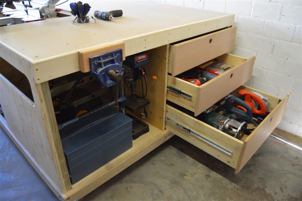 Workbench With Power Tool Storage | ALL-IN-ONE Woodworking Workstation ...